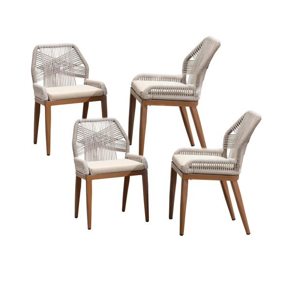 Corrigan Studio® Patio Dining Chair Set 4 Pieces Metal Wicker Rattan Chairs For Outside Porch ...